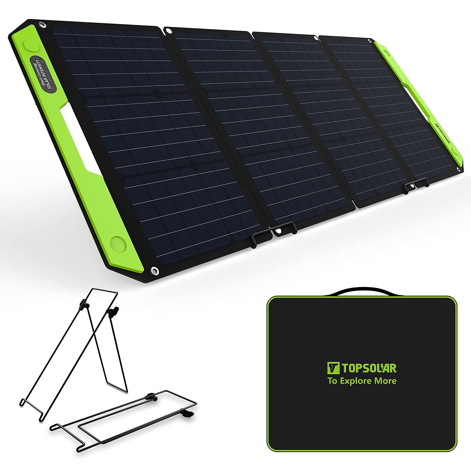 Topsolar 100 Watt Foldable Solar Panel Battery Charger Kit for Portable Generator Power Station Cell Phones 12V Car Boat RV Trailer Battery Charge (Dual 5V USB & 19V DC Output)