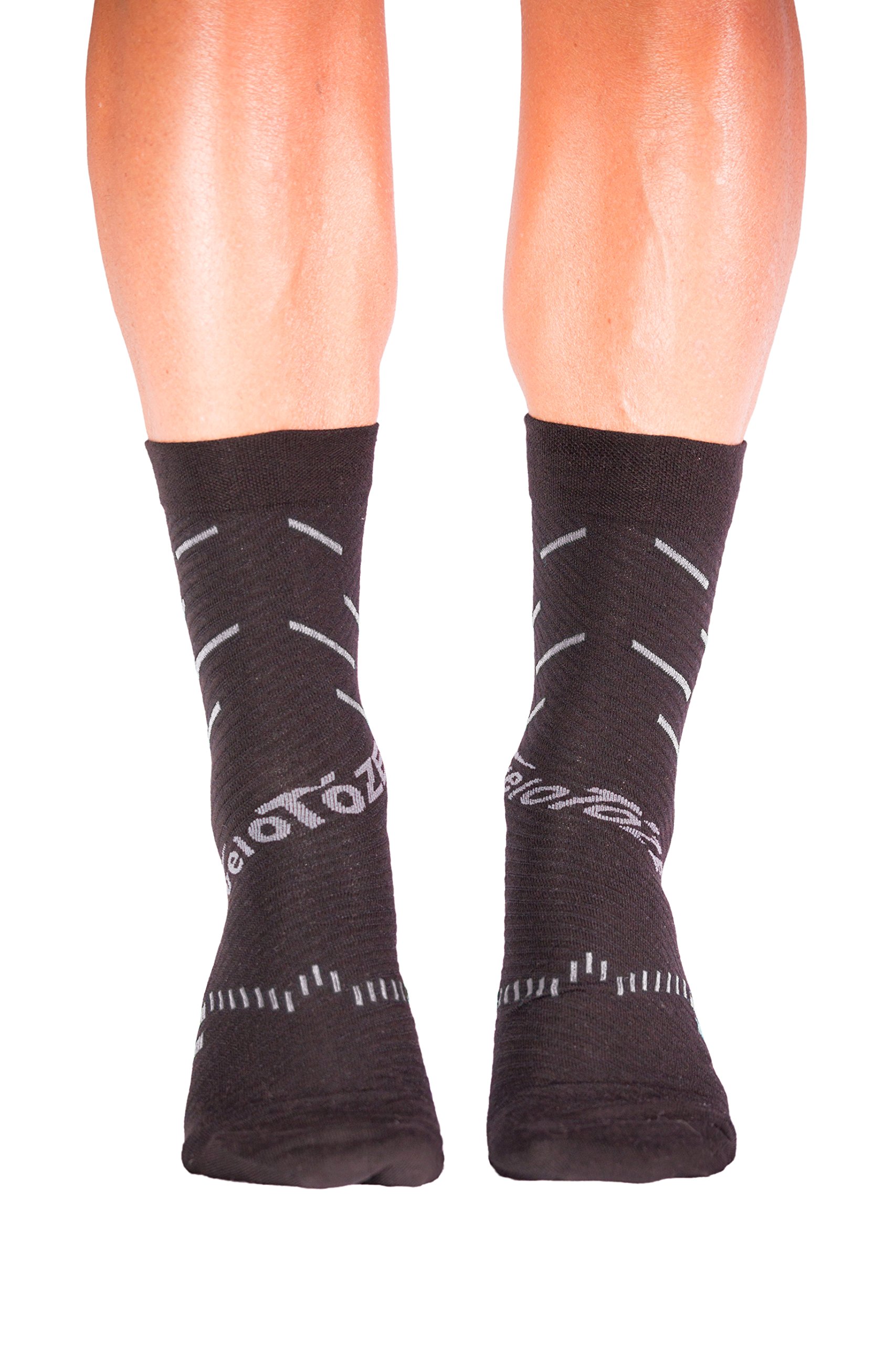 veloToze Cycling Sock - Active Compression with Merino Wool Blend - Black/Grey Small/Medium