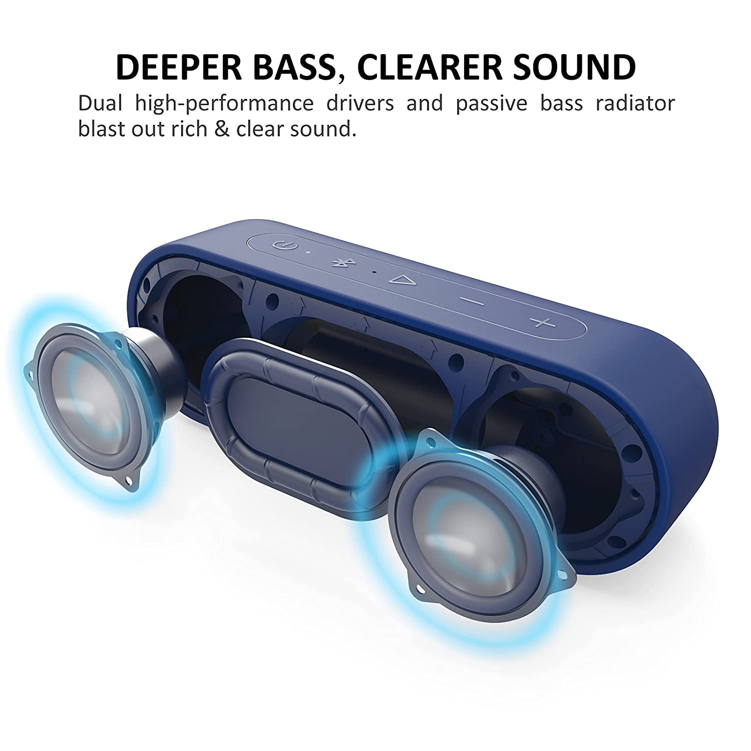 Tribit XSound Go Bluetooth Speaker with 16W Loud Sound & Rich Bass, 24H Playtime, IPX7 Waterproof, Wireless Stereo Pairing, USB-C, Portable Wireless Speaker for Home, Outdoors, Travel (Blue)