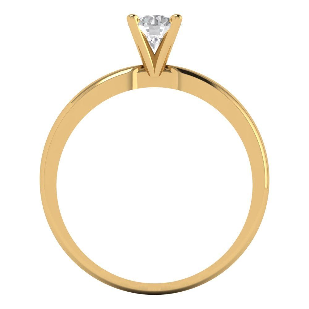 Yellow 14k Solid Gold Solitaire anniversary Engagement Promise Bridal Ring - 0.5 Ct Round Cut Clear Simulated Diamond Sz 8.5