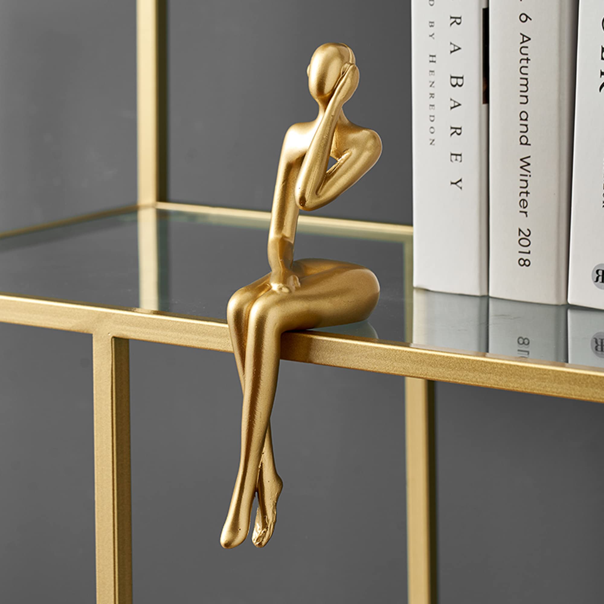 XINXUAN Gold Statue Home Decorations for Living Room,Shelf Decor Modern Bookshelf Decor Figurines Desk Sculpture Table Decor 3 Piece