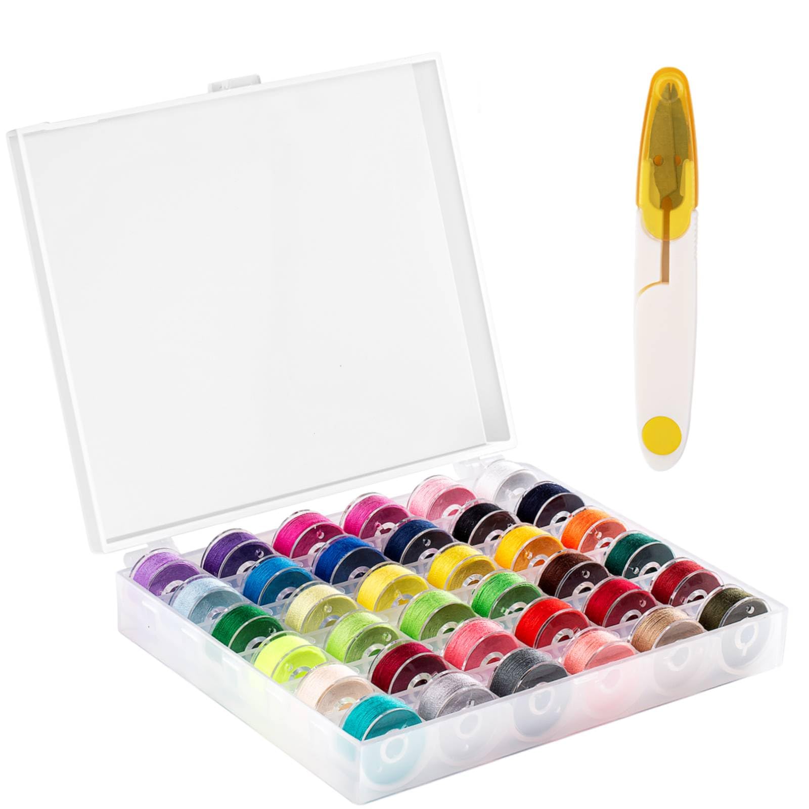 Xiphum 37Pcs Premium Bobbins Set with 36-Color Sewing Threads and I Scissor, Pre-Wound Bobbins with Clear Case for Bro-Ther/Ja-Nome/Elna/Baby-Lock/Sin-ger, Standard Sized