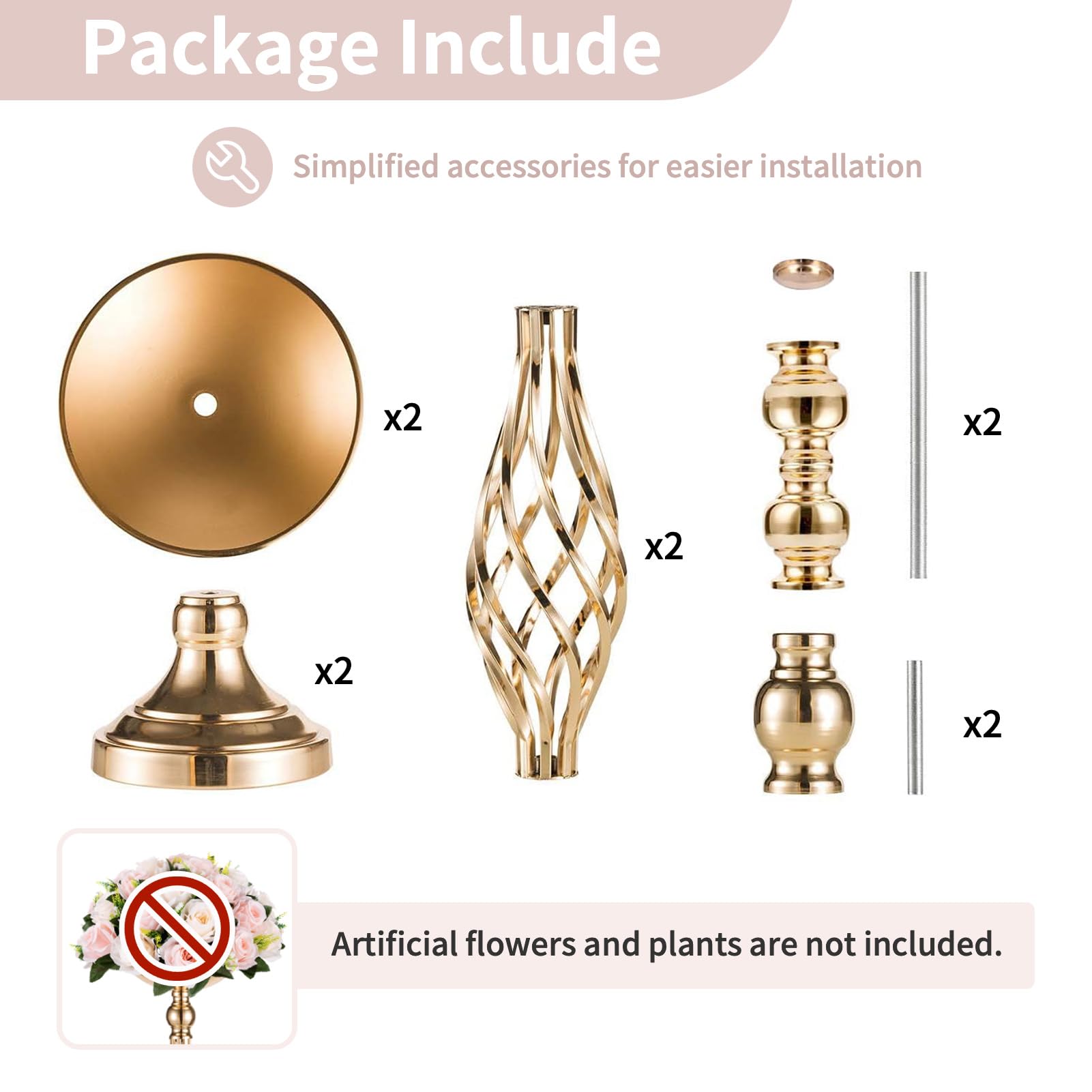 Versatile Metal Flower Arrangement Stand & Pillar Candles Holder Set for Wedding Party Dinner Centerpiece Event Restaurant Hotel Decoration (2 x L, Gold)