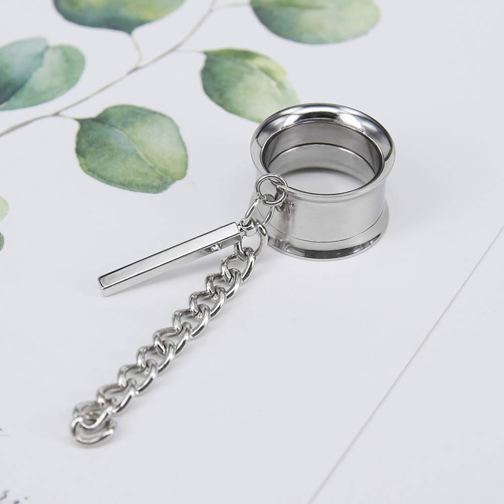 ZS Vintage Moon Dangle Ear Tunnels Plug Stainless Steel Screw Ear Gauge Feather Chain Ear Expander Flesh Tunnels Piercing (Rod,0g(8mm))