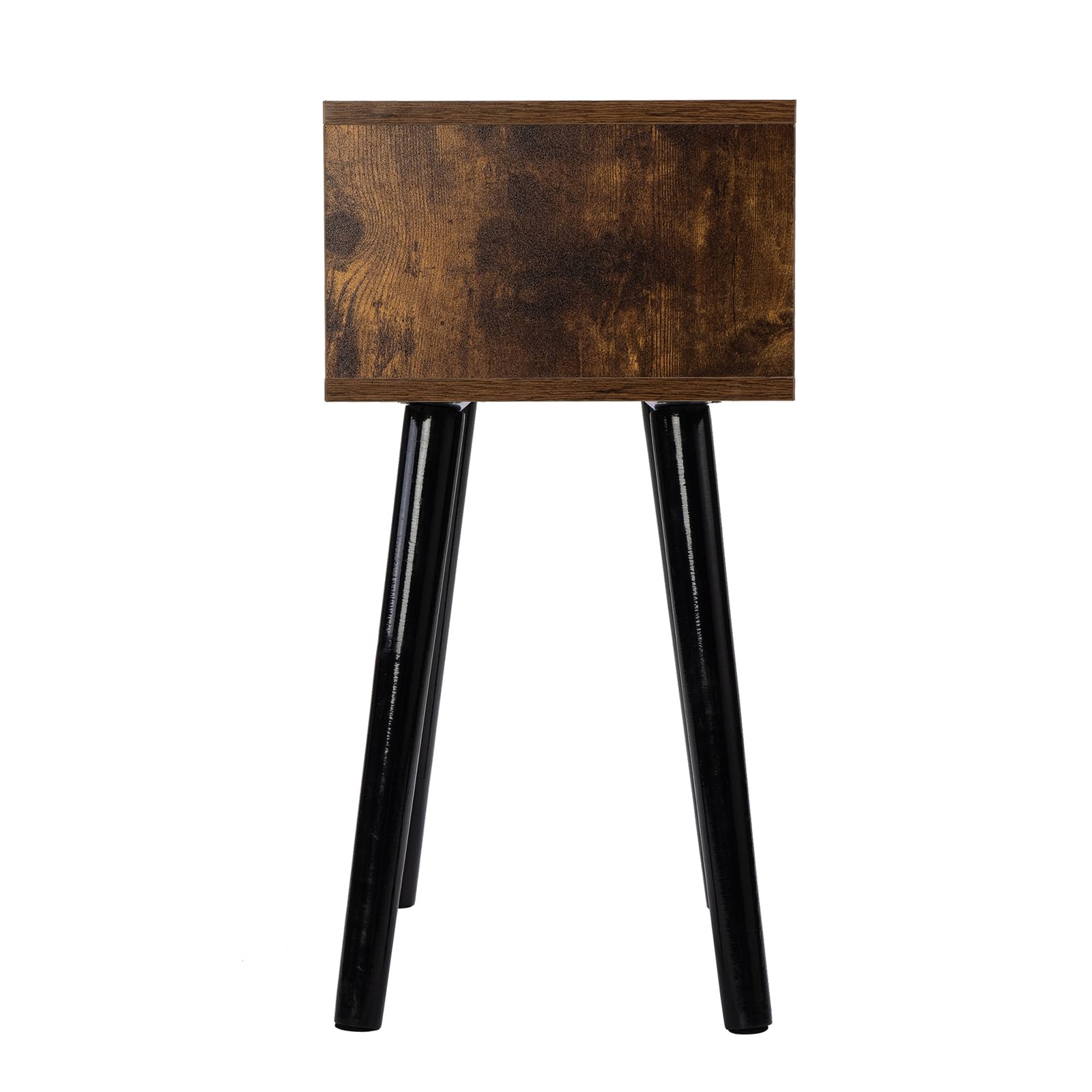 Tidyard Set of 2 Mid Century Wood Side Table, End Table with 1 Storage Drawer, Nightstand for Bedroom Living Room, Rustic Brown and Black
