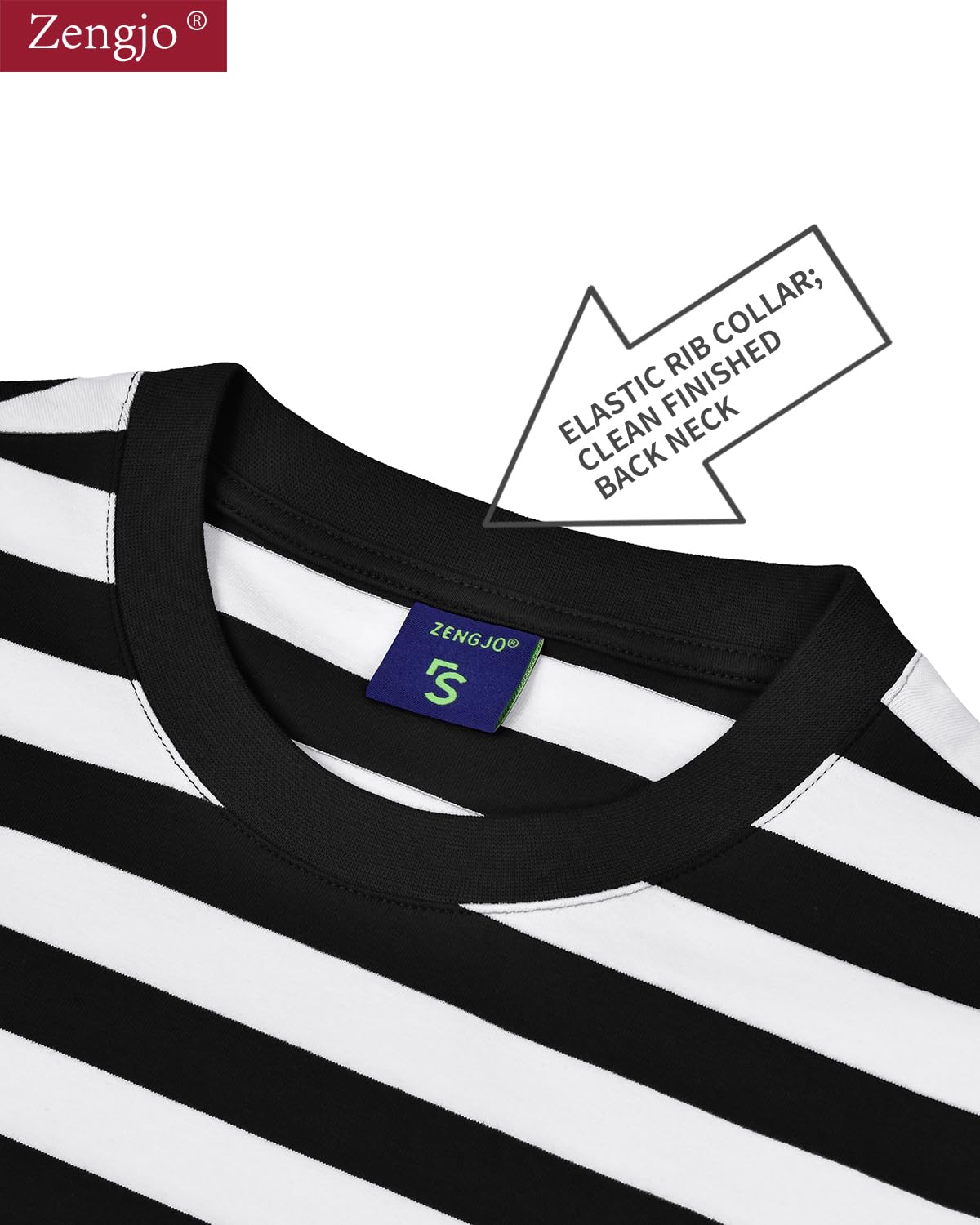 Zengjo Black and White Striped Shirt Men(L,Black&White Wide)