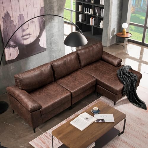 XIZZI Convertible Sectional Sofa Couch L Shaped Sofa 3-Seat Couch with Reversible Chaise for Living Room,L Shaped 97 inches Dark Brown