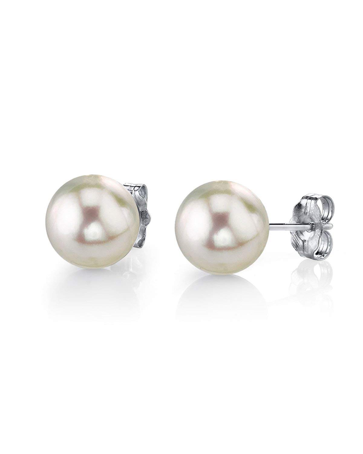 THE PEARL SOURCE 18K Gold 8.5-9mm Round White Akoya Cultured Pearl Stud Earrings for Women