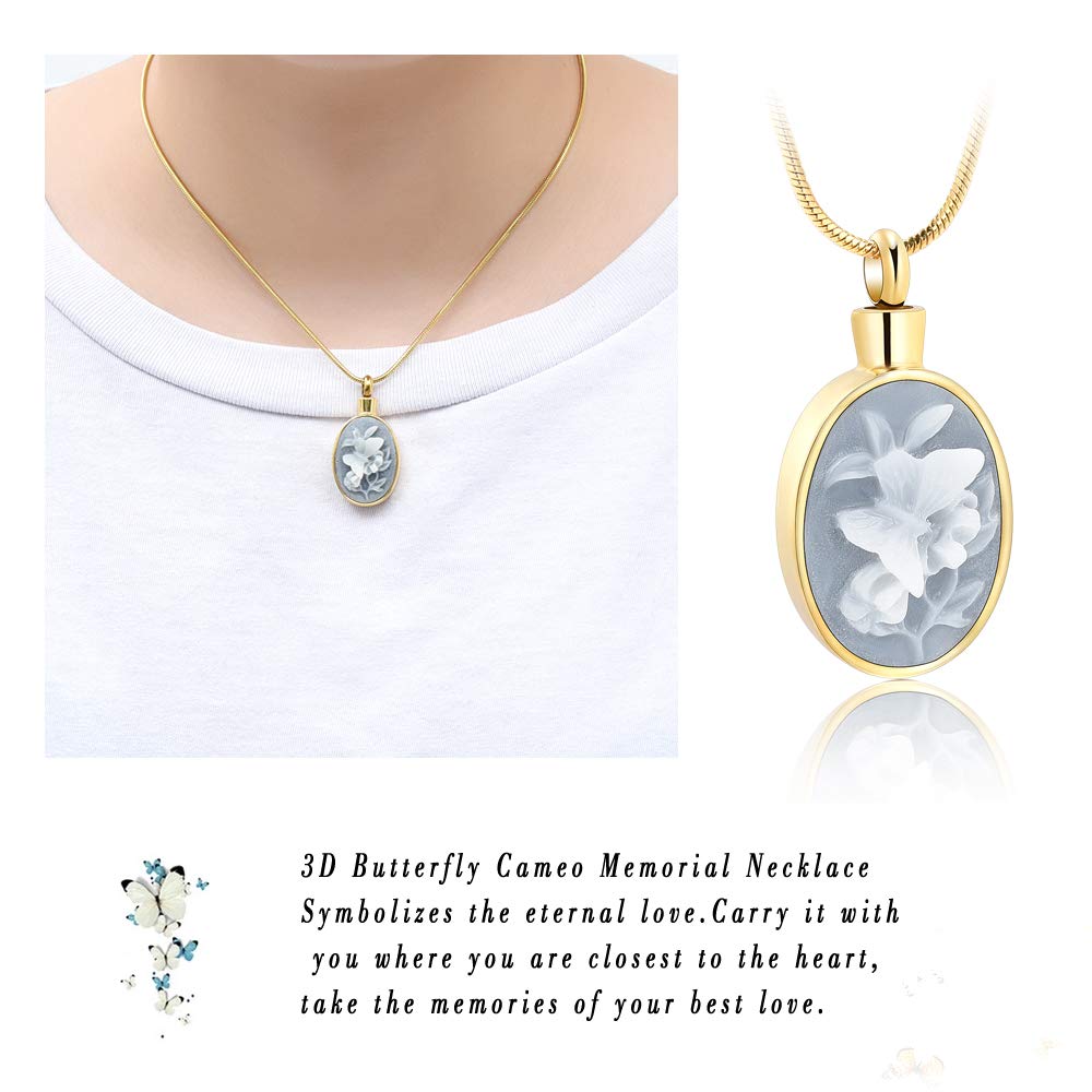 zeqingjw Cremation Jewelry Urn Necklace for Ashes Pendants Butterfly with Flower Memorial Funeral Keepsake Jewelry for Ashes (Gold)