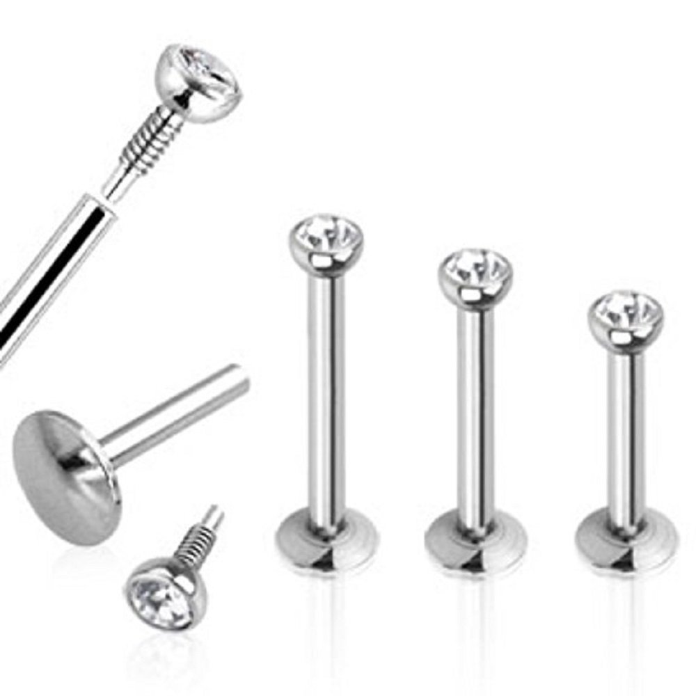 WildKlass Jewelry 18 GAUGE Internal Threaded Monroe with Press Fit Gem 316L Surgical Steel (Sold by Piece) (18 GA, Length: 4mm, Ball: 2mm, Clear)