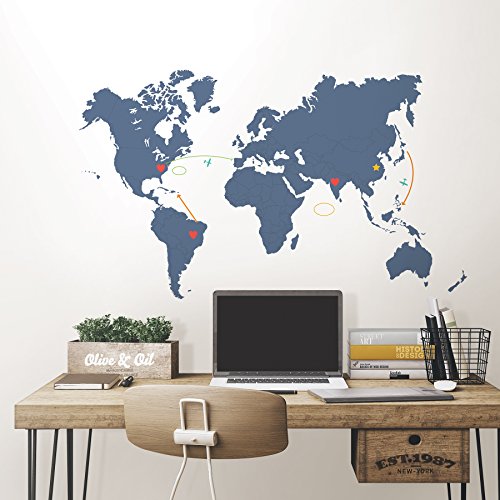 WallPops WPK2453 Destination World Map Wall Art Kit, Blue