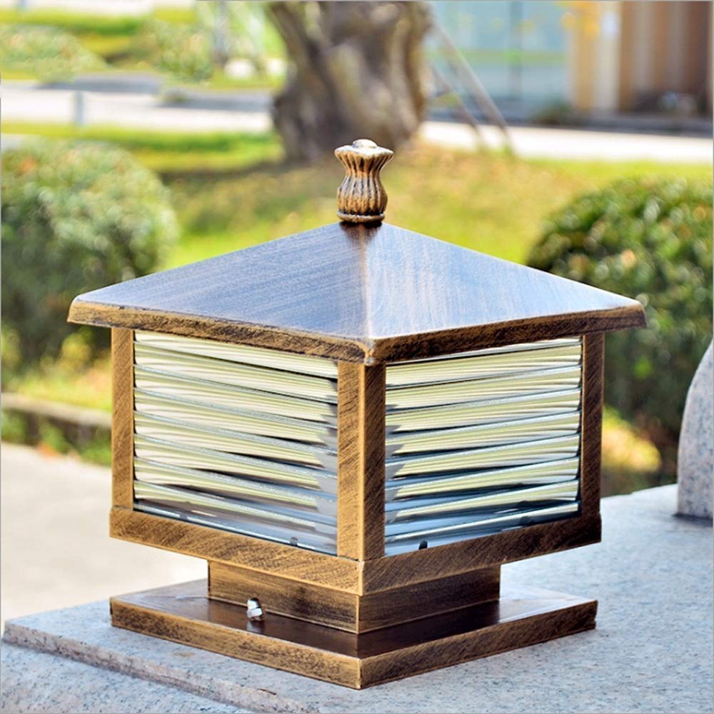 WPOLED E27 Square Column Lamp European Modern Outdoor Landscape Lighting Outdoor Waterproof Glass Garden Wall Courtyard Pillar Headlight Home Decoration