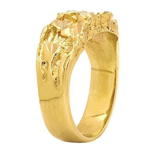 The Bling Factory 10mm Textured 14k Yellow Gold Plated Nugget Ring, Size 6 + Gift Box