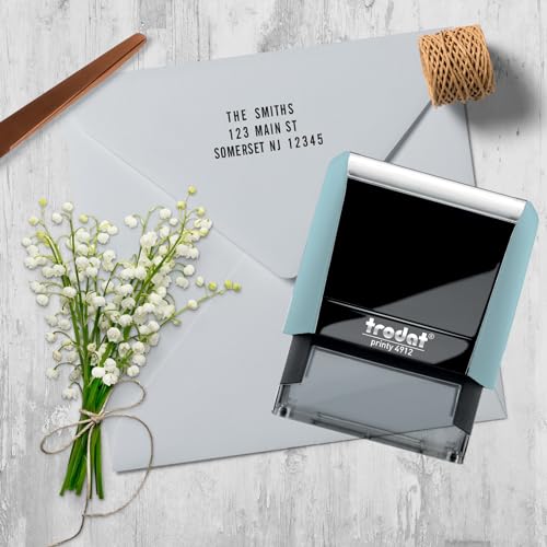 Trodat Printy 4912 Self Inking Pastel Blue Do it Yourself (DIY) 4 line Personalized Custom Message or Address Stamp kit with Black Ink, Impression Size: 3/4” x 1-7/8” inch