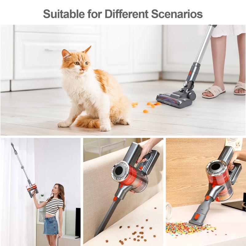 YESMAE Cordless Vacuum Cleaner Up to 55 Minutes Runtime: Powerful 33Kpa Suction, 400W Brushless Motor, LED Headlight, 8-in-1 Easy Switching Between Stick Vacuum & Lightweight Handheld Vacuum