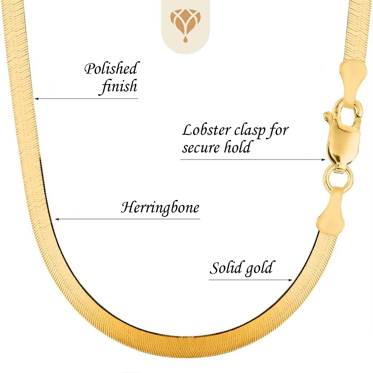 The Diamond Deal 14k Solid Yellow Gold 5.00mm Shiny Imperial Herringbone Chain Necklace or Bracelet for Pendants and Charms with Lobster-Claw Clasp (16" And yellow-gold)