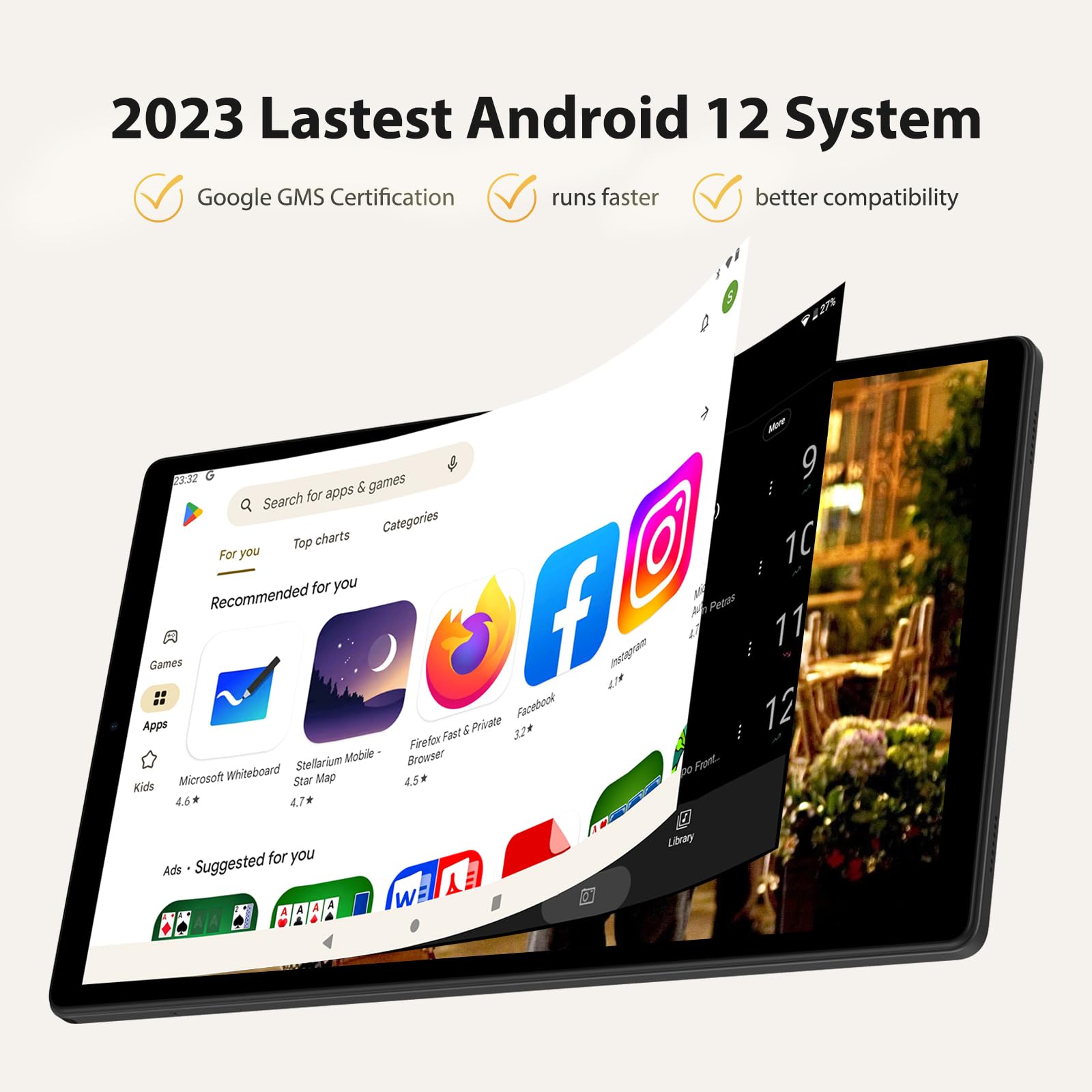 TOSCiDO 2023 Android 12 Tablet 10.1 inch 2 in 1 Tablets 1080P FHD in-Cell LCD Screen, 6GB+64GB Expand to 1TB, Octa-Core CPU, 1920 * 1200 Resolution,8MP&13MP Camera|Wi-Fi| GPS| Keyboard| Mouse-Black