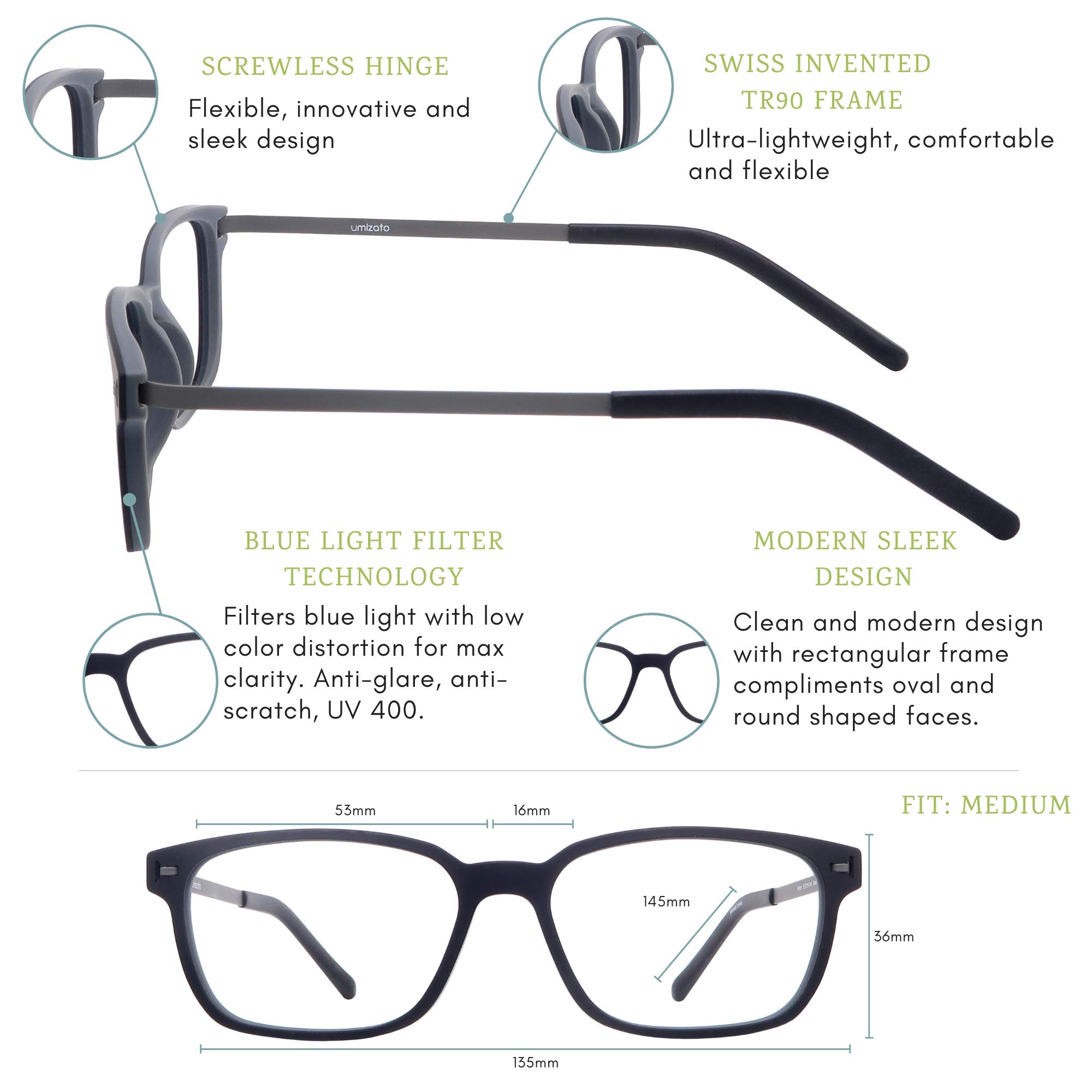 umizato Gaming Blue Light Glasses - Computer Screen Glasses for Men Women Teens, Slim, Featherlight and Comfortable - Made for All Day Wear at Work, Bluelight Light Sensitivity Glasses (PICTOR Black)