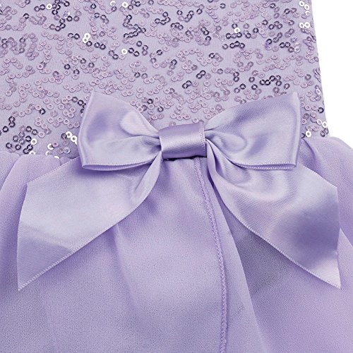 YiZYiF Kids Girls Sequined Dancing Ballet Dress with Bowknot Chiffon Leotard Purple 3-4
