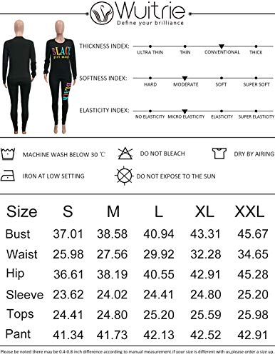 Wuitrie Women's 2 Piece Tracksuit Long Sleeve Pullover Letter Print Top and Long Pant Outfits Black L