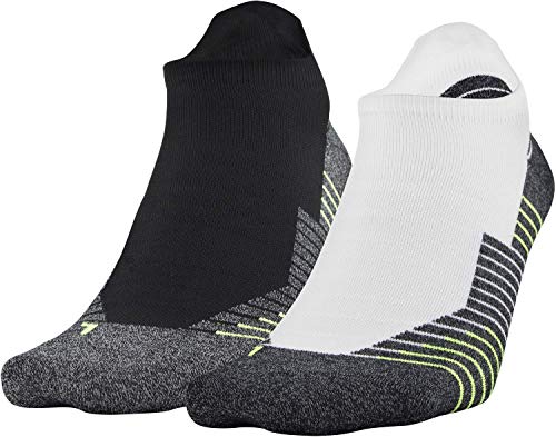 Under Armour Adult Run No Show Tab Socks, 2-Pairs , Black/White , Large