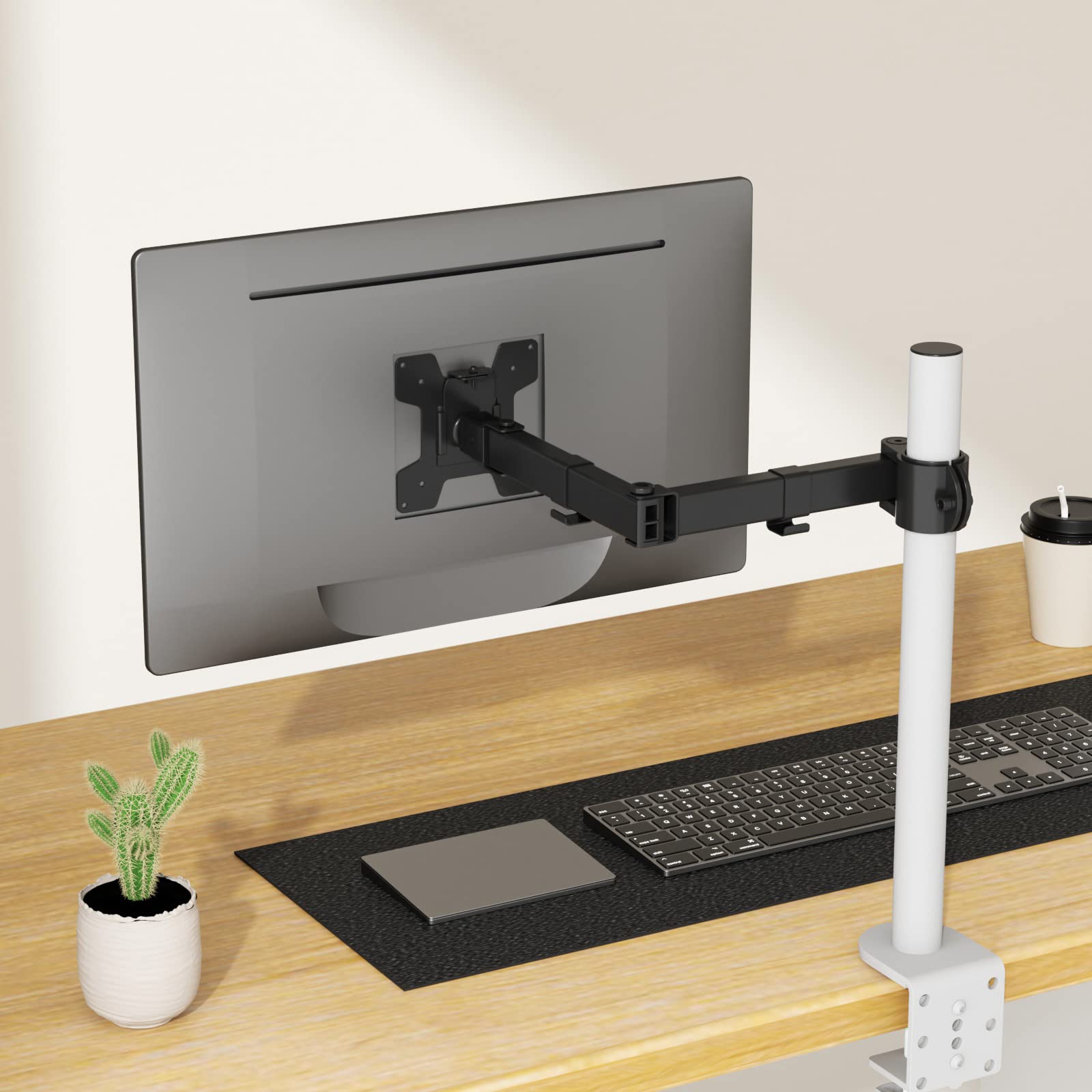 WALI Single Monitor Arm, Fully Adjustable Pole Mount Bracket for WALI Monitor Mounting System (001ARM), Black
