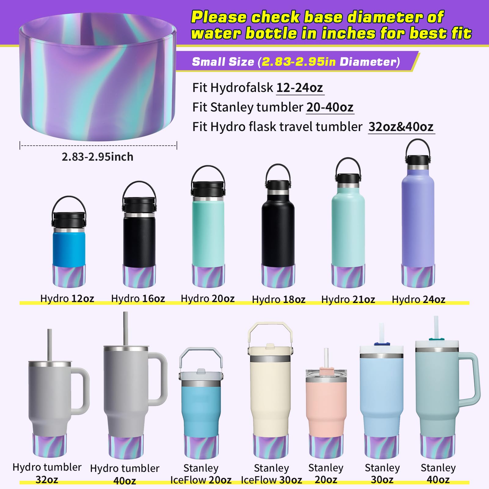 WUQID Protective Mixed Silicone Boot Sleeve 2PC Compatible with Stanley 20 30 40oz & Hydroflask 12oz-40oz Bottles/Tumbler Anti-Slip Bottom Sleeve Cover for All Bottles Bottom Width of 2.83-2.95in