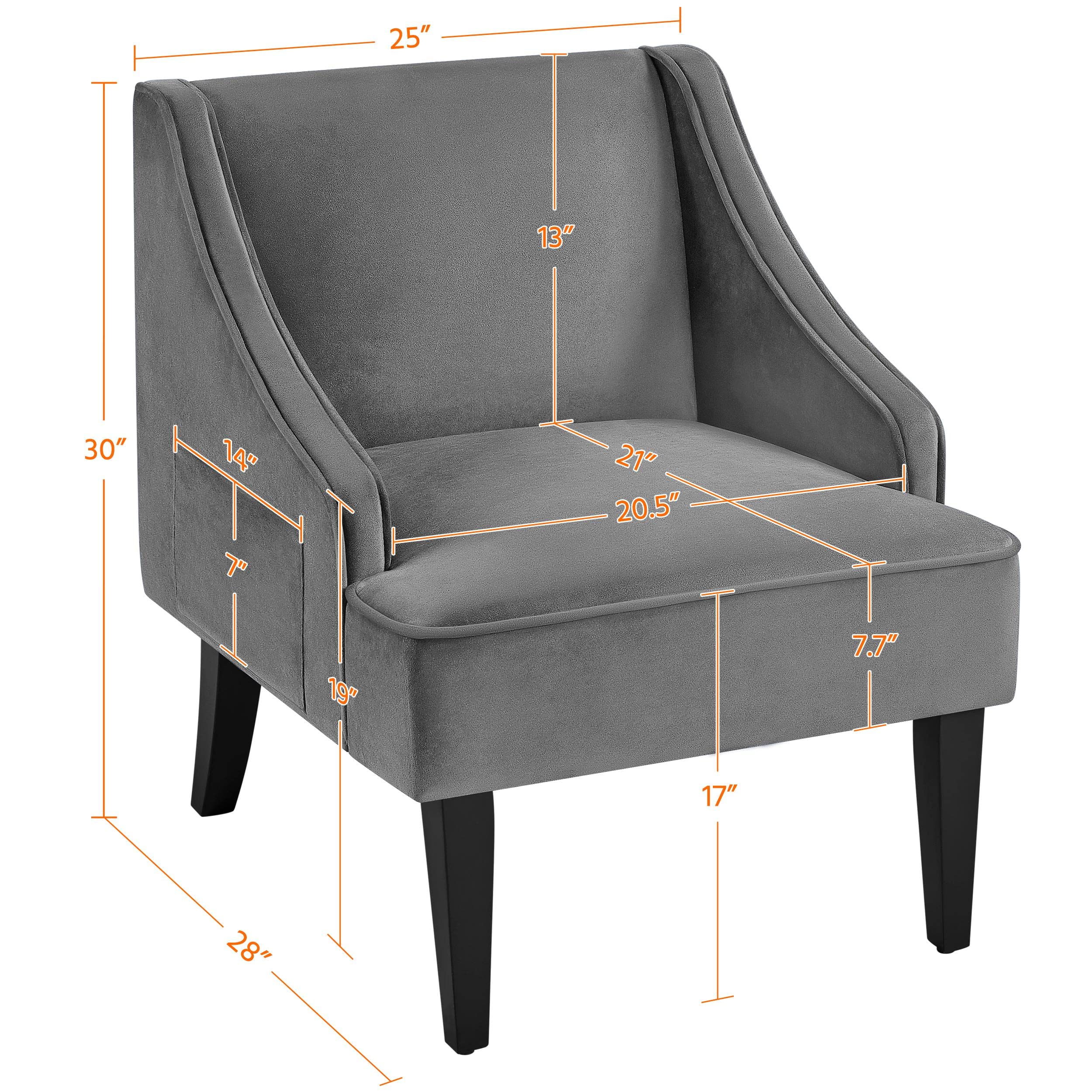 Yaheetech Accent Chairs Set of 2, Gray Barrel Chair with Storage Pocket, Retro Armchair with Rubberwood Legs for Bedroom Home Office, Gray