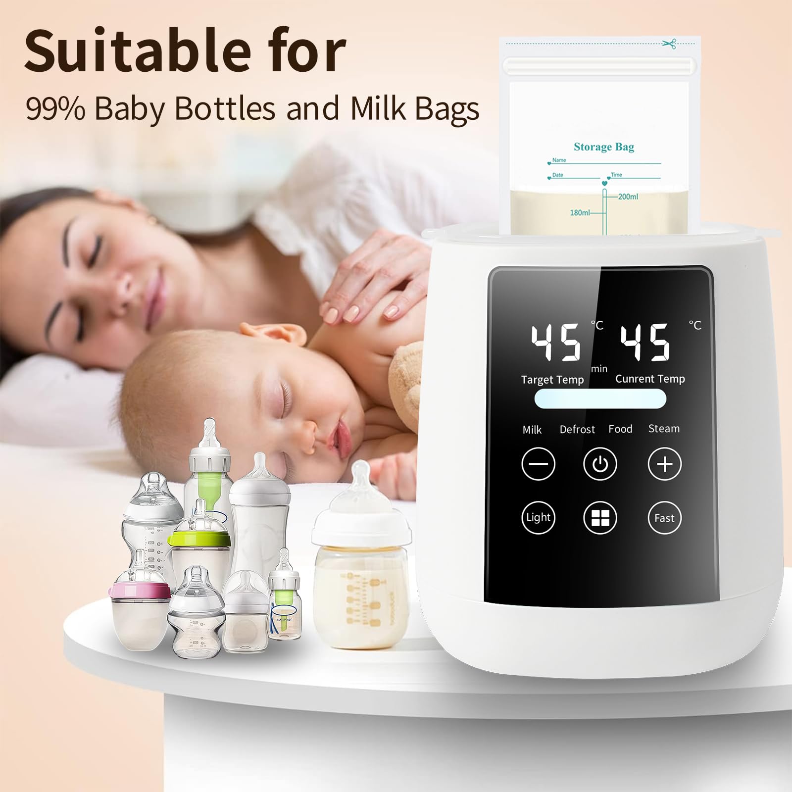 Zihanrm Bottle Warmer, 6-in-1 Fast Baby Milk Warmer with Timer for Breastmilk or Formula, Accurate Temperature Control and Automatic Shut-Off, Multifunctional Bottle Warmer for Breastmilk or Formula