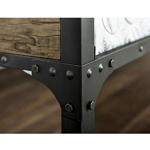 Walker Edison Rustic Wood and Metal Pipe Twin Over Twin Bunk Bed Bunk bed Kids Bed Bedroom Storage Guard Rail Ladder, Twin Over Twin, Marble