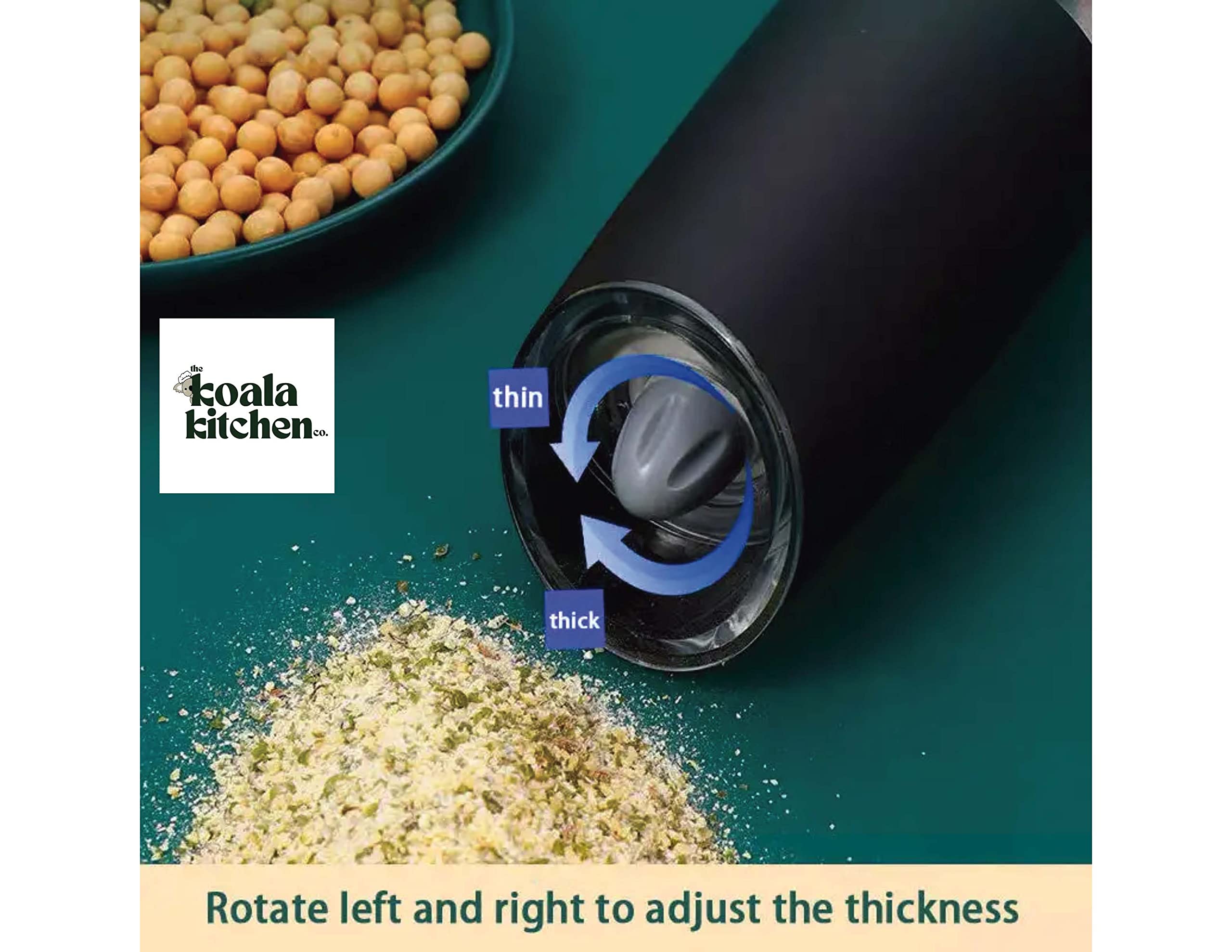 The Koala Kitchen Co. Gravity Electric Salt and Pepper Grinder Set - Stainless Steel Salt and Pepper Shakers Adjustable Coarseness - Blue Light Battery Operated Salt and Pepper Mills, 2 Pack (Black)