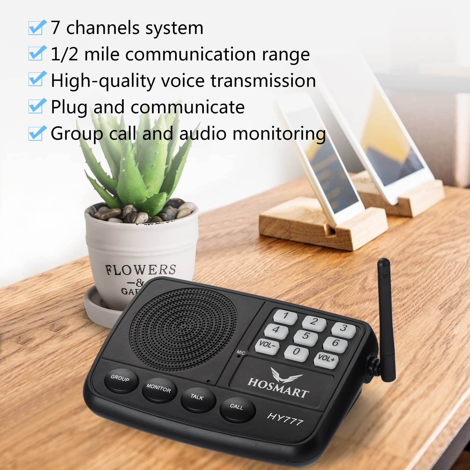 Wireless Intercom System Hosmart 1/2 Mile LONG RANGE 7-Channel Security Wireless Intercom System for Home or Office (New Version) [3 stations Black][NOT WIRELESS CHARGER]