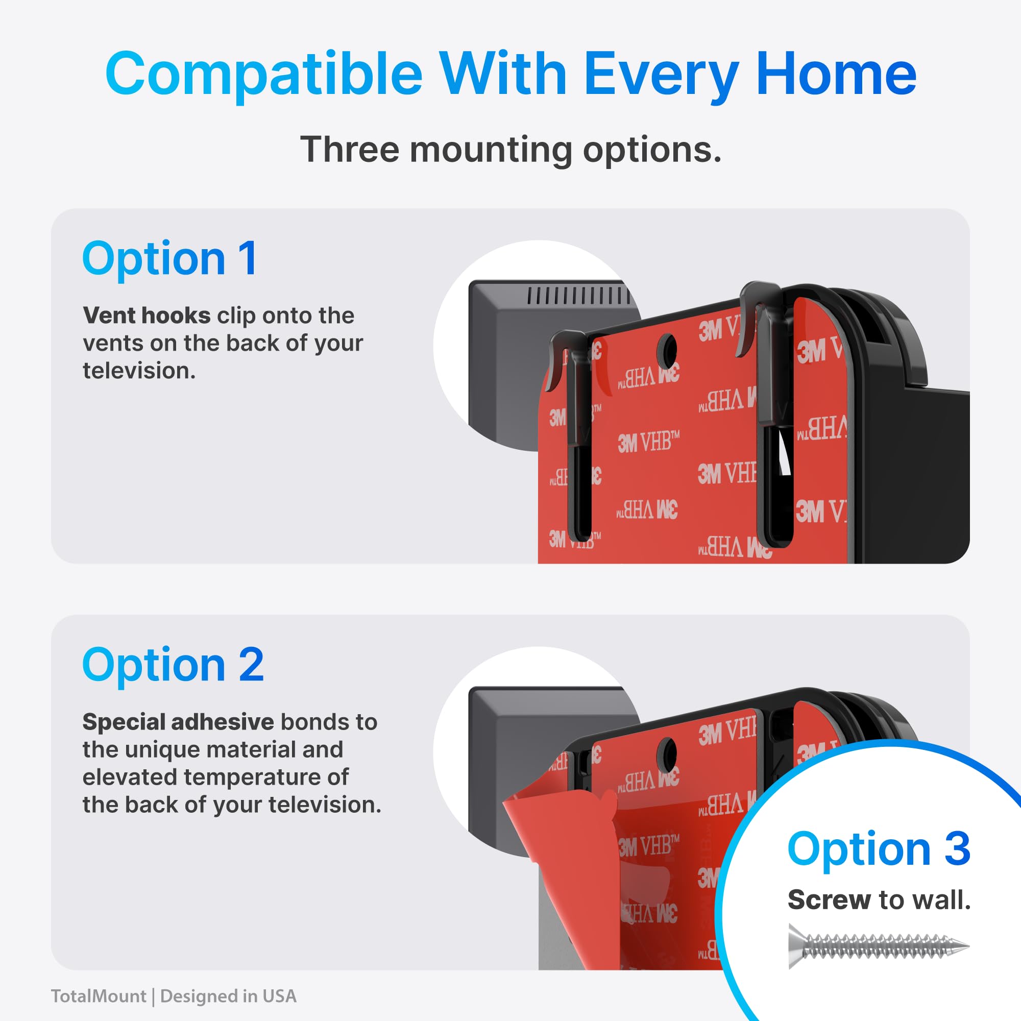 TotalMount for Apple TV β Mount Compatible with All Apple TVs (Premium Black and Gray Apple TV Mount and Cable)