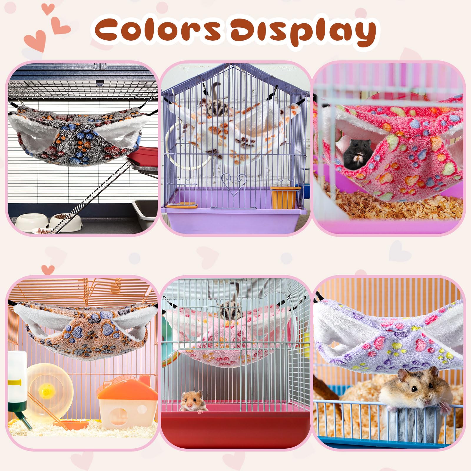 Windyun 6 Pcs Ferret Rat Hammock for Cage Small Animal Hanging Hammock Double Layer Guinea Pig Hammock Rat Bunk Bed Soft Plush Ferret Cage Accessories for Hamster Sugar Glider Guinea Pig Play Sleep