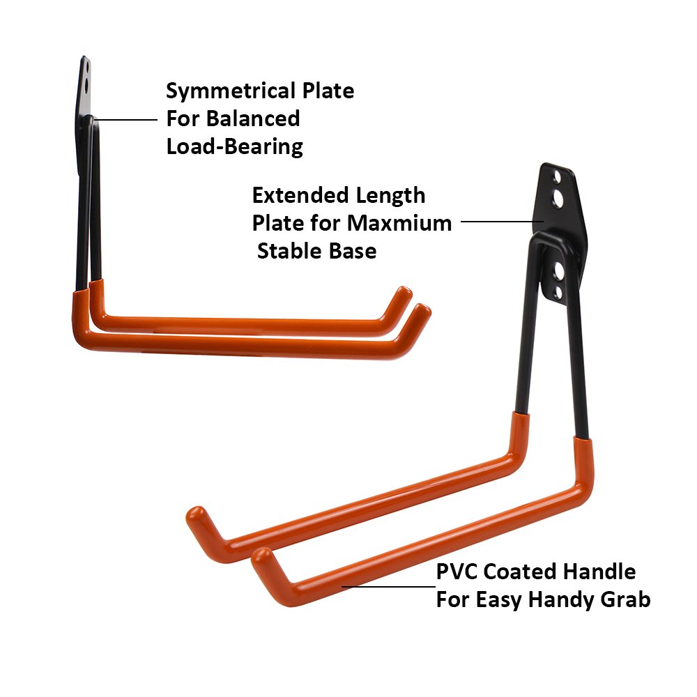 WINSOON Heavy Duty Double Utility Hook/Wall Mount Hung Organizer Packs/Garage Mega Strong Holder/Bicycle Storage Space Saver/Hanger Rack Pack (1 x Large U Shape, Orange)