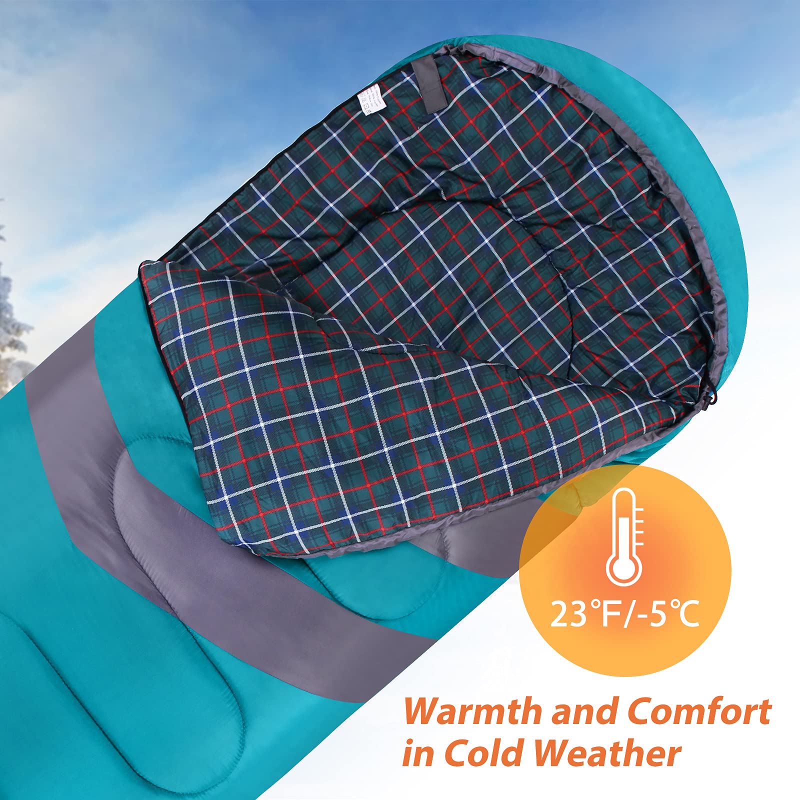 URPRO 1.6kg Sleeping Bag 3-4 Seasons Warm Cold Weather Lightweight, Portable, Waterproof Sleeping Bag with Compression Sack for Adults & Kids - Indoor & Outdoor: Camping, Backpacking, Hiking (Blue)