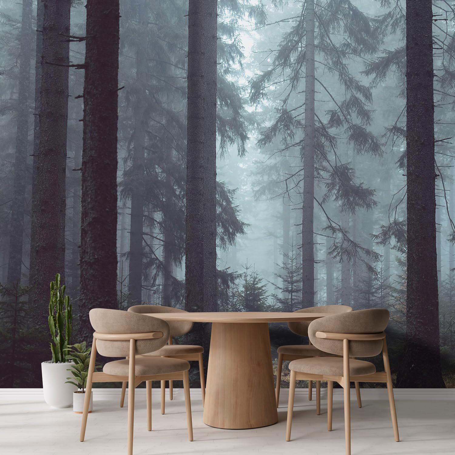 wall26 Foggy Pin Forest - Removable Wall Mural | Self-Adhesive Large Wallpaper - 100x144 inches