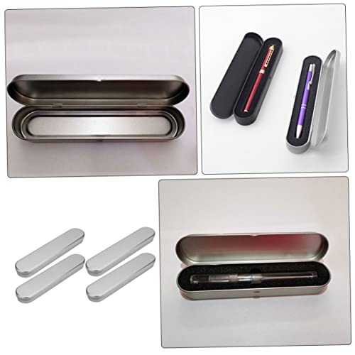WATIIFUFU 4pcs Stationery Box Empty Hinged Tins Hinged Tin Container Containers with Lids Rectangular Hinged Tin Organizer with Lid Pen Storage Pouch Student Metal Tinplate Penholder
