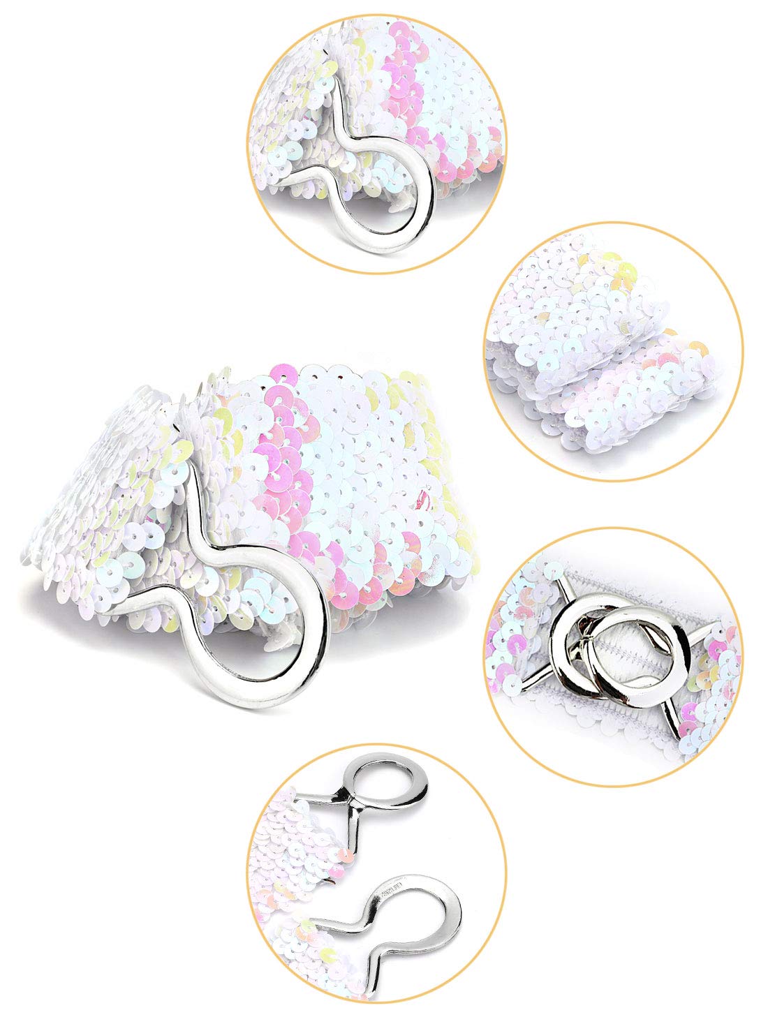 uxcell Lady Sequins Decor Metal Interlooking Buckles Elastic Waist Belt Fit Waist Girth:19.68"/50cm to 29.52"/75cm Black & Multicolor