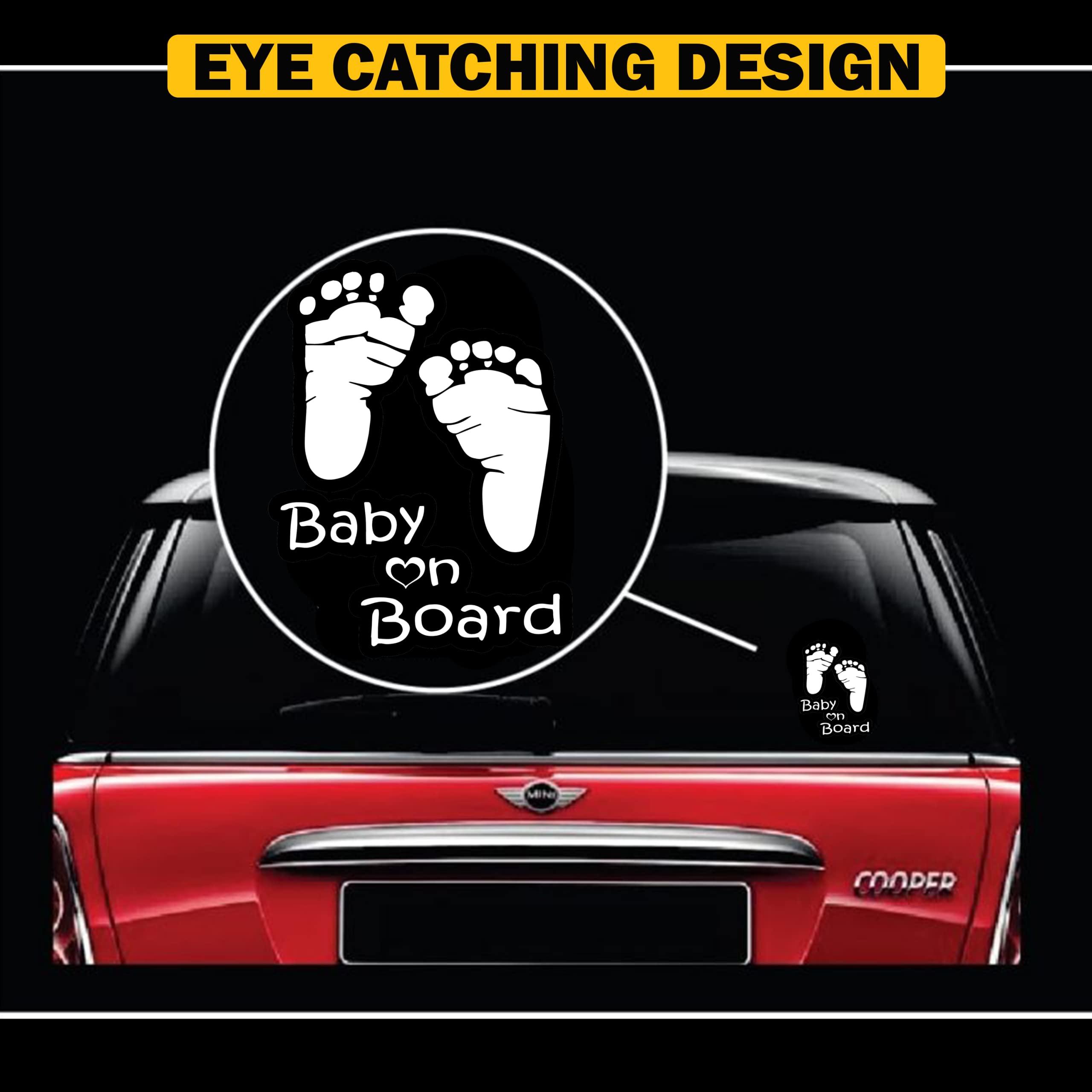 TOTOMO Baby on Board Sticker for Cars Funny Cute Safety Caution Decal Sign for Car Window and Bumper No Need for Magnet or Suction Cup - Footprint