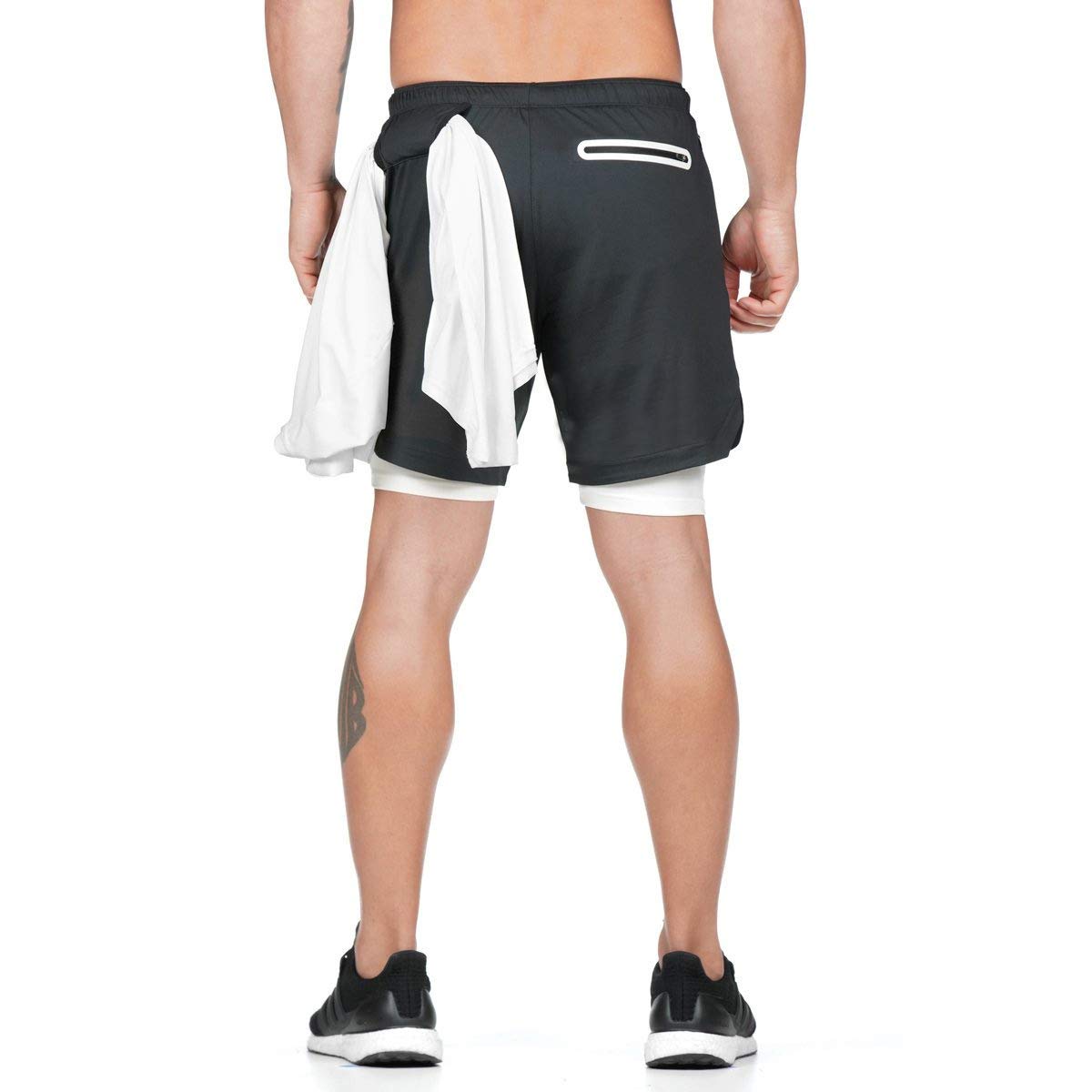 WZIKAI Mens Workout Shorts Gym Athletic 2 in 1 Running Training Sport Jogging Short with Towel Loop Black M