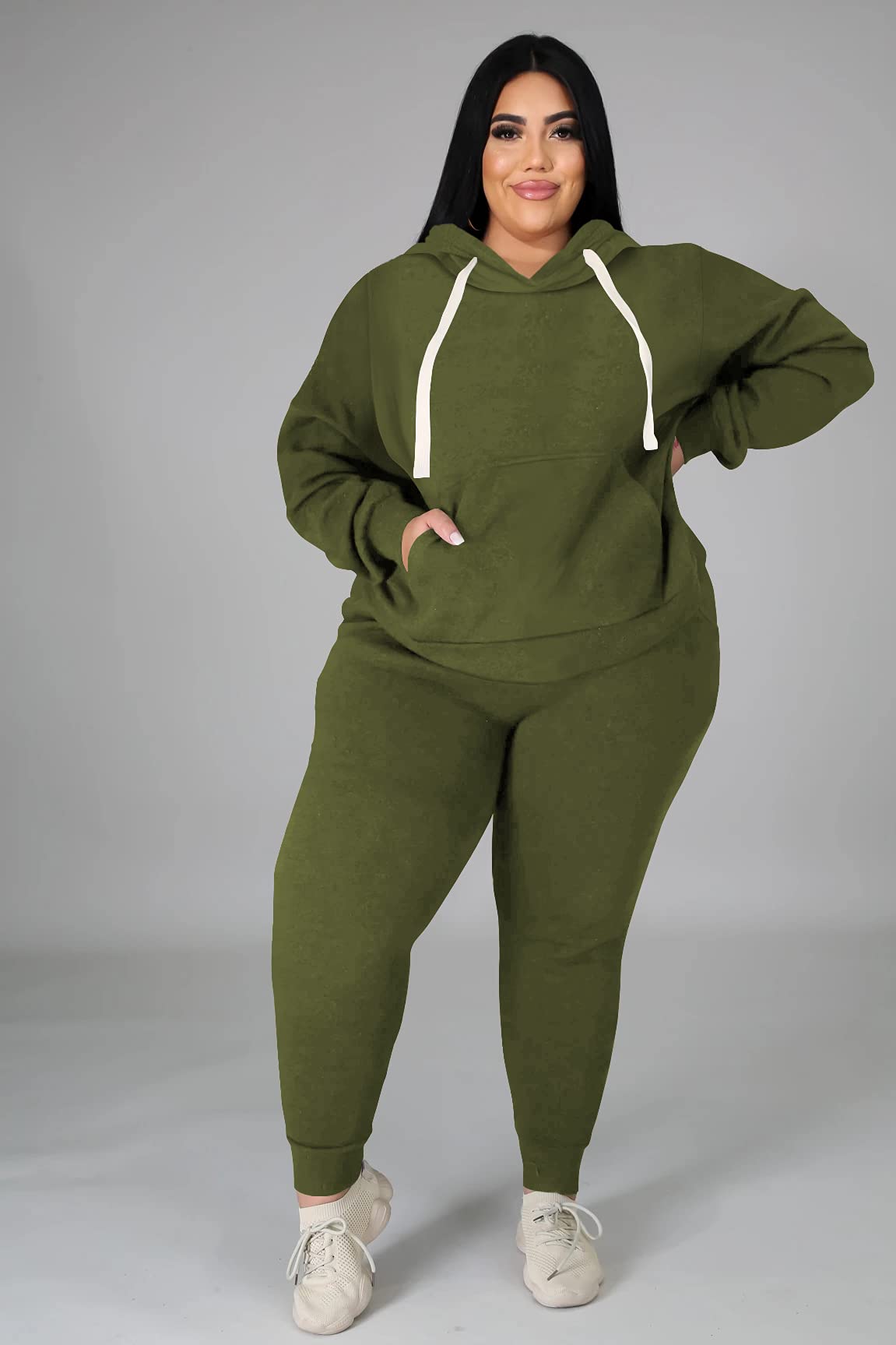 Tycorwd Women's Plus Size Two Piece Outfits Sweatsuits Sets Long Sleeve Loungewear Tracksuit Sets Dark green-3XL