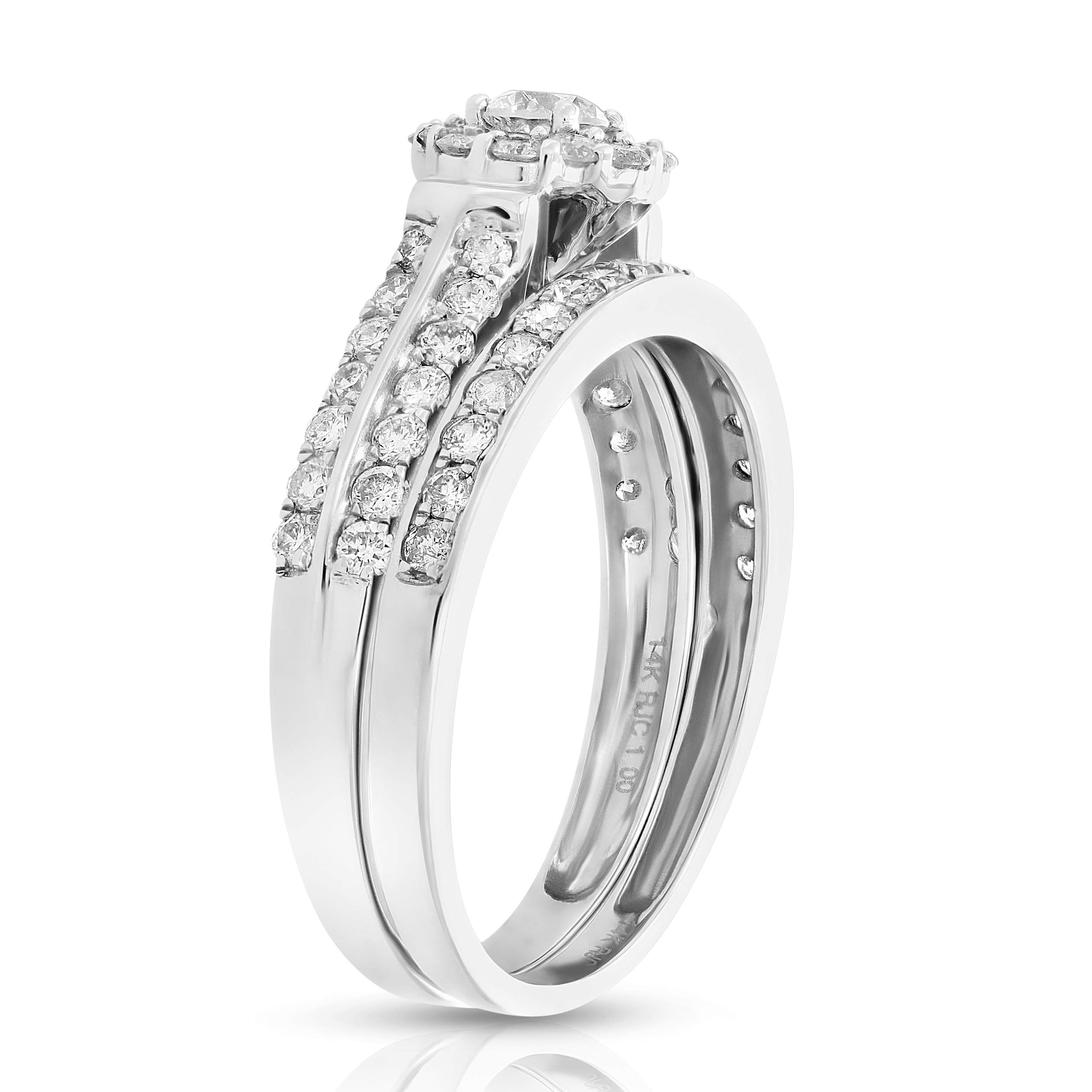 Vir Jewels 1 cttw Diamond Halo Cluster Wedding Engagement Ring Set 14K White Gold Bridal Size 6.5