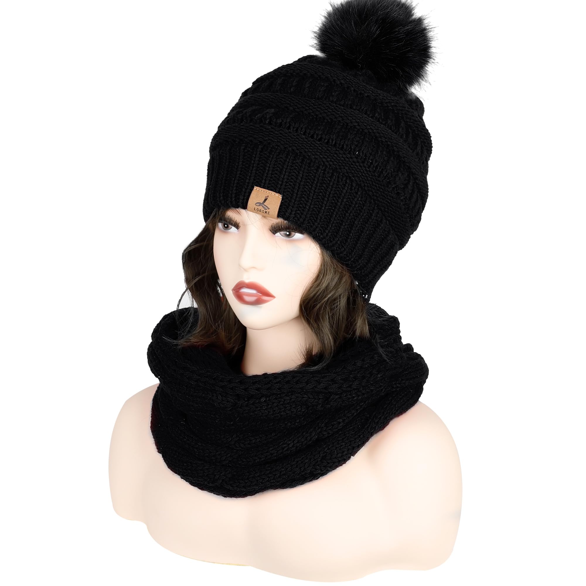 Winter Hat Scarf Gloves and Face Mask, Warm Knit Beanie Pompom Hat Touchscreen Gloves Set Gifts Circle Scarves for Women…