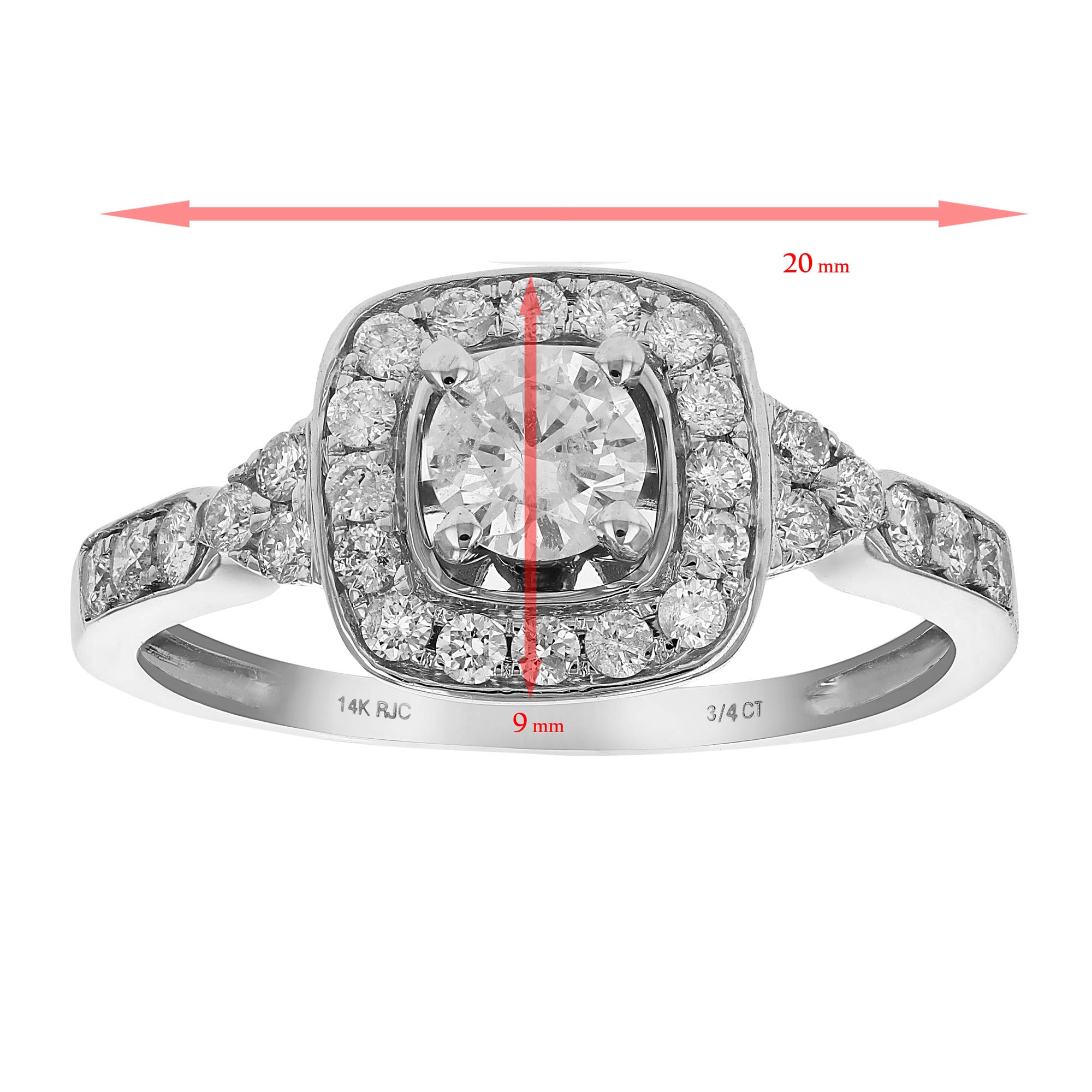Vir Jewels 3/4 cttw Diamond Halo 4-Prong Wedding Engagement Ring Cushion 14K White Gold Size 6.5