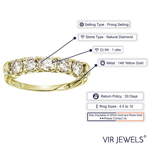 VIR JEWELS 1 cttw 5 Stone Champagne Diamond Wedding Engagement Ring 14K Yellow Gold Round Size 7.5