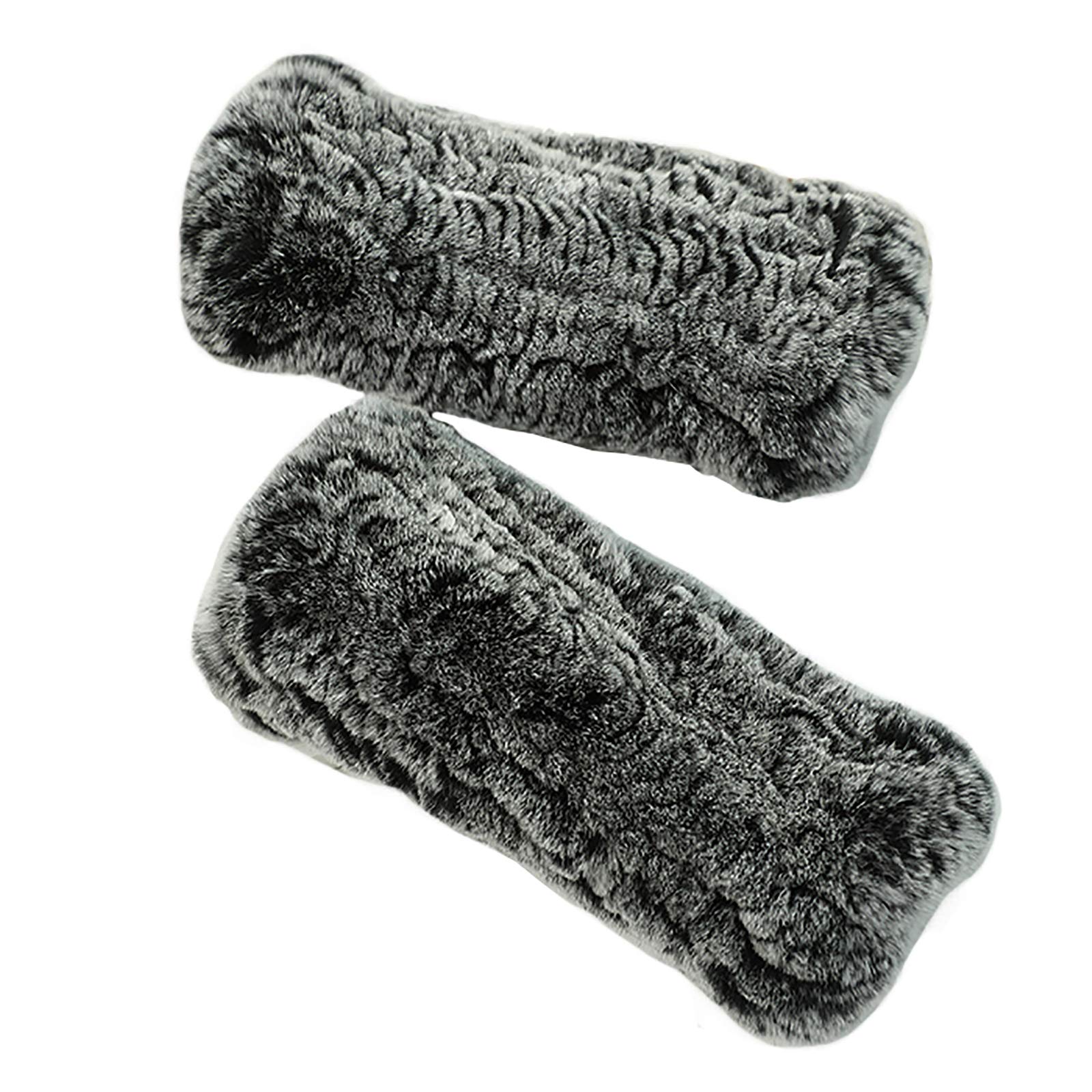 Valpeak Womens Rabbit Fur Winter Mittens Knitted Fingerless Gloves(Snowtop Black)