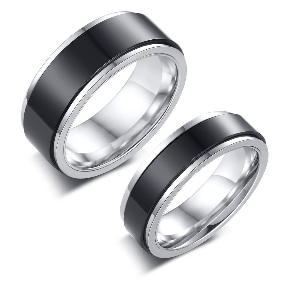 VNOX Personlized 6MM Two-tone Stainless Steel Spinner Rings for Promise Engagement Wedding Bands,Size 7
