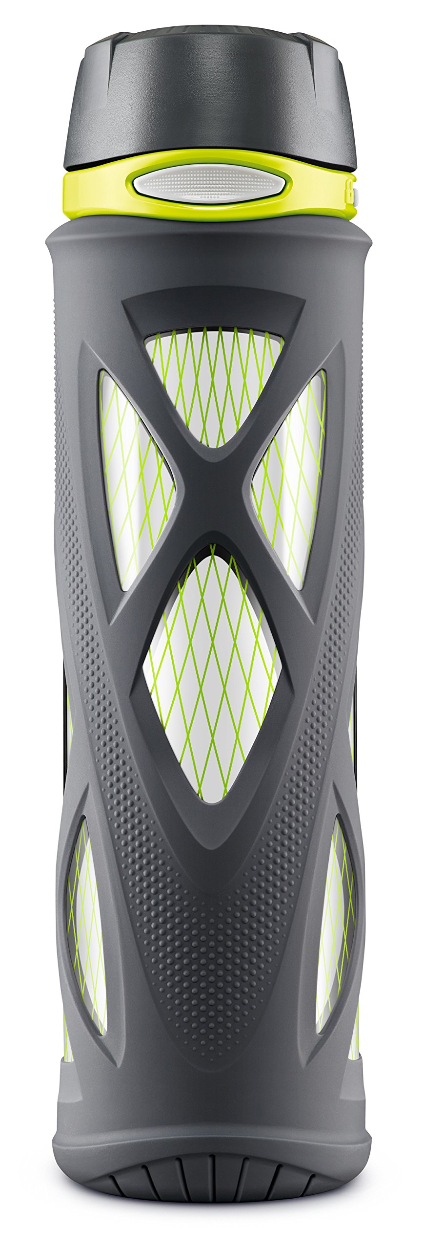 ZULU Atlas Glass Water Bottle with Silicone Sleeve, 20 oz, Grey/Green