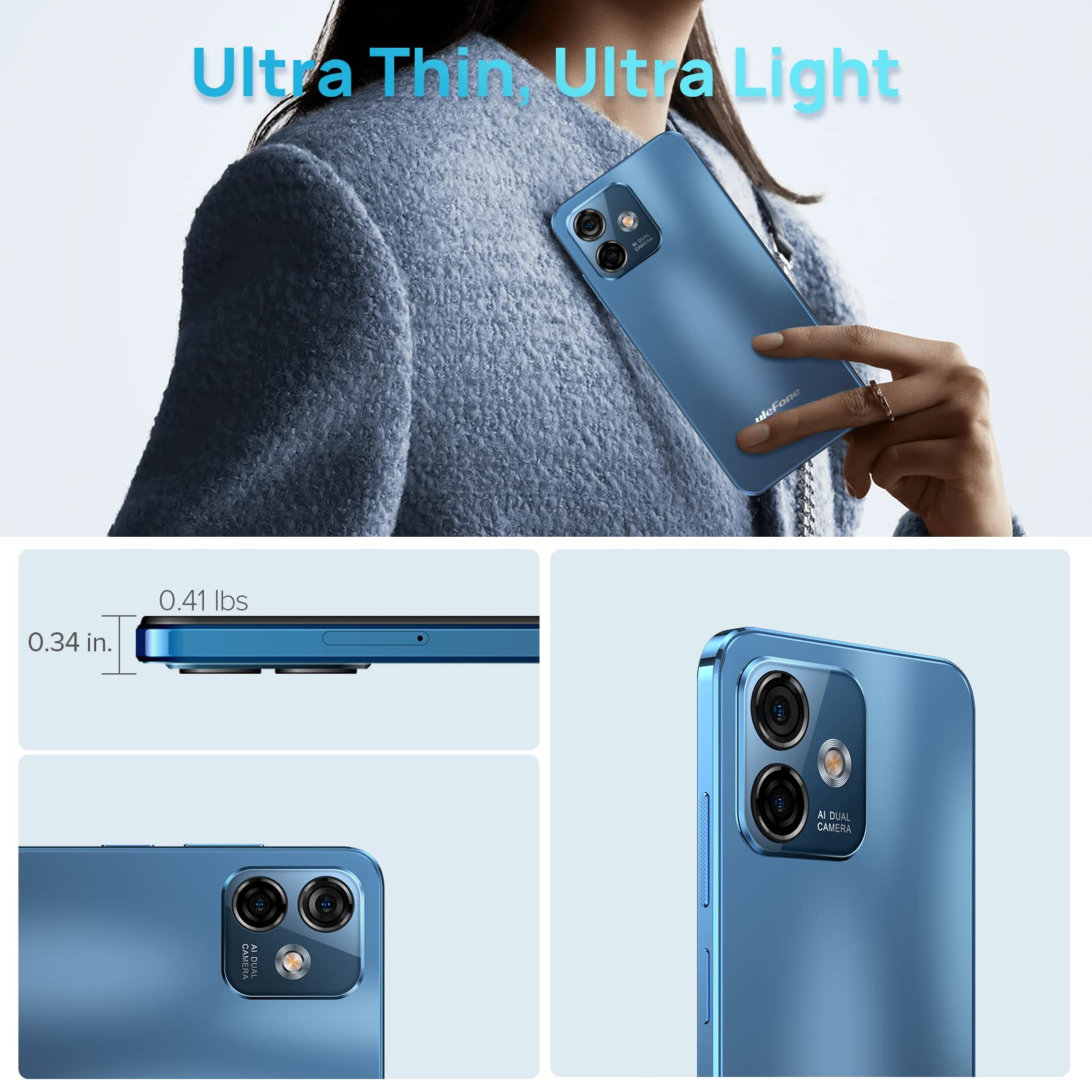 Ulefone Note 16 Pro Unlocked Cell Phones, Up to 16+128GB Smartphone, 50MP+2MP+8MP, Android 13, 6.52β Display, 4400mAh, NFC, Fingerprint/Face Unlocked, 4G Dual SIM Cellphones | Blue